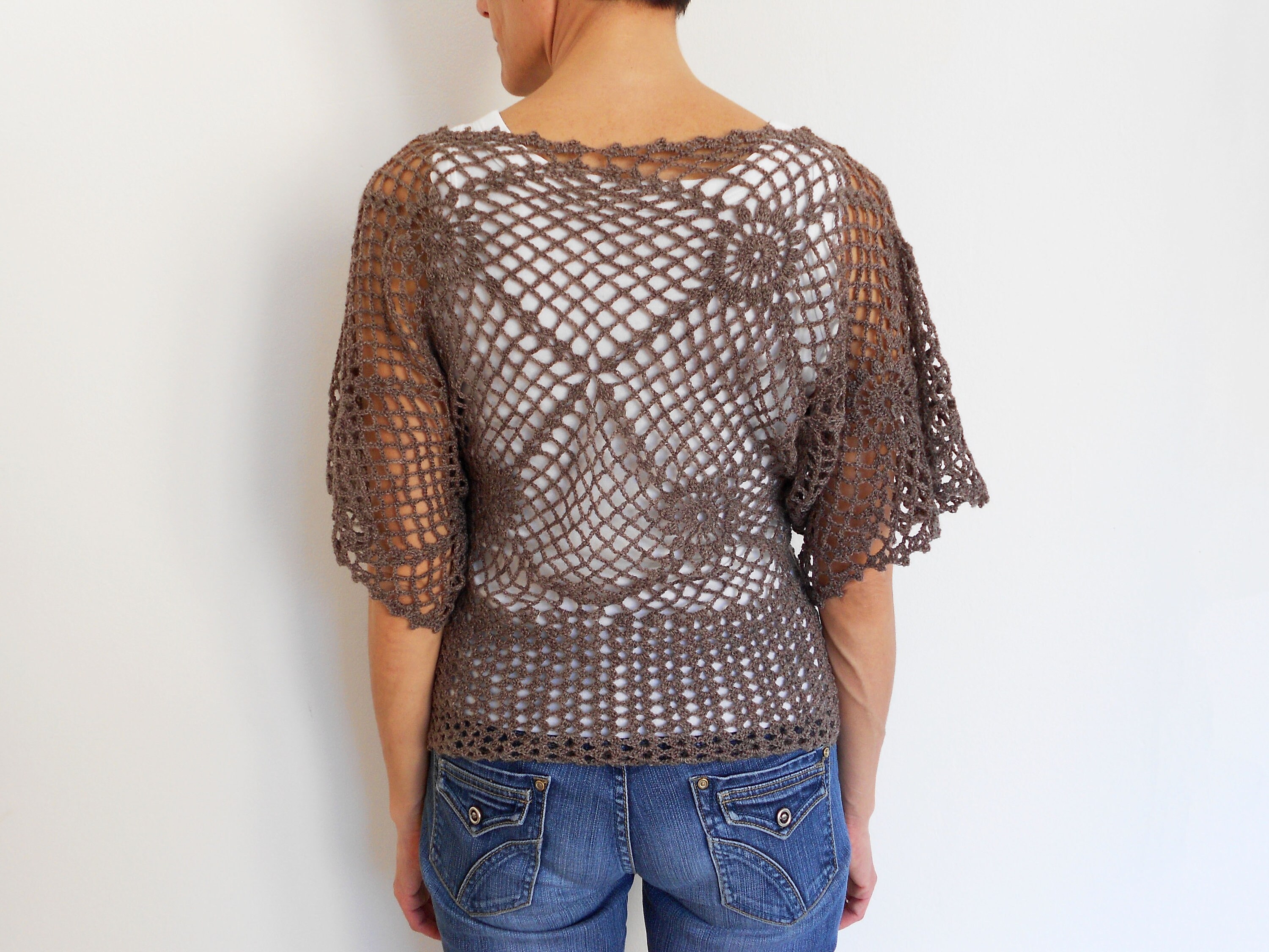 Crochet Mesh Top, Boho Top, See Through Top, Gipsy Top, Sheer Sweater ...