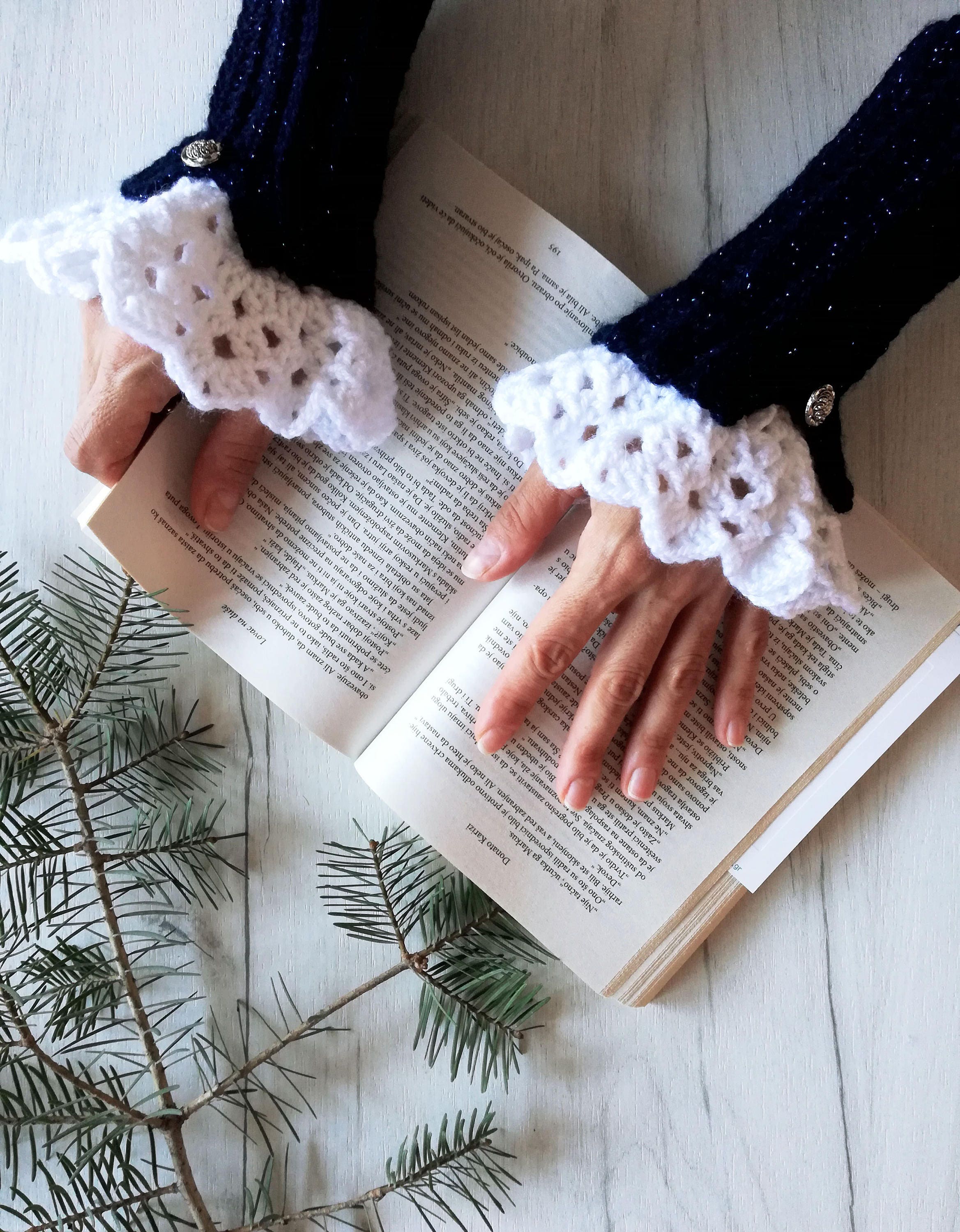 Ruffled Crochet Fingerless Gloves, Frilly Gloves, Handmade Mid Length ...