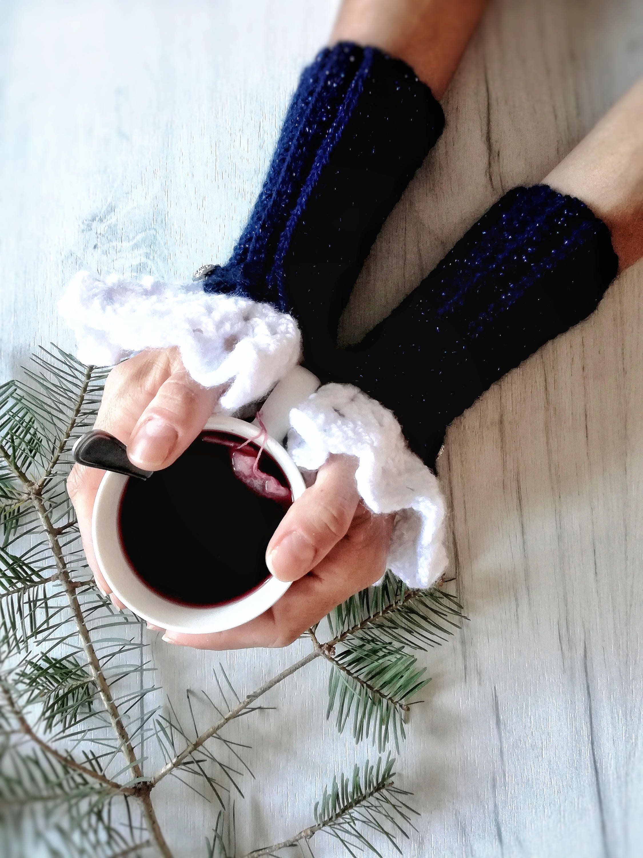 Ruffled Crochet Fingerless Gloves, Frilly Gloves, Handmade Mid Length ...