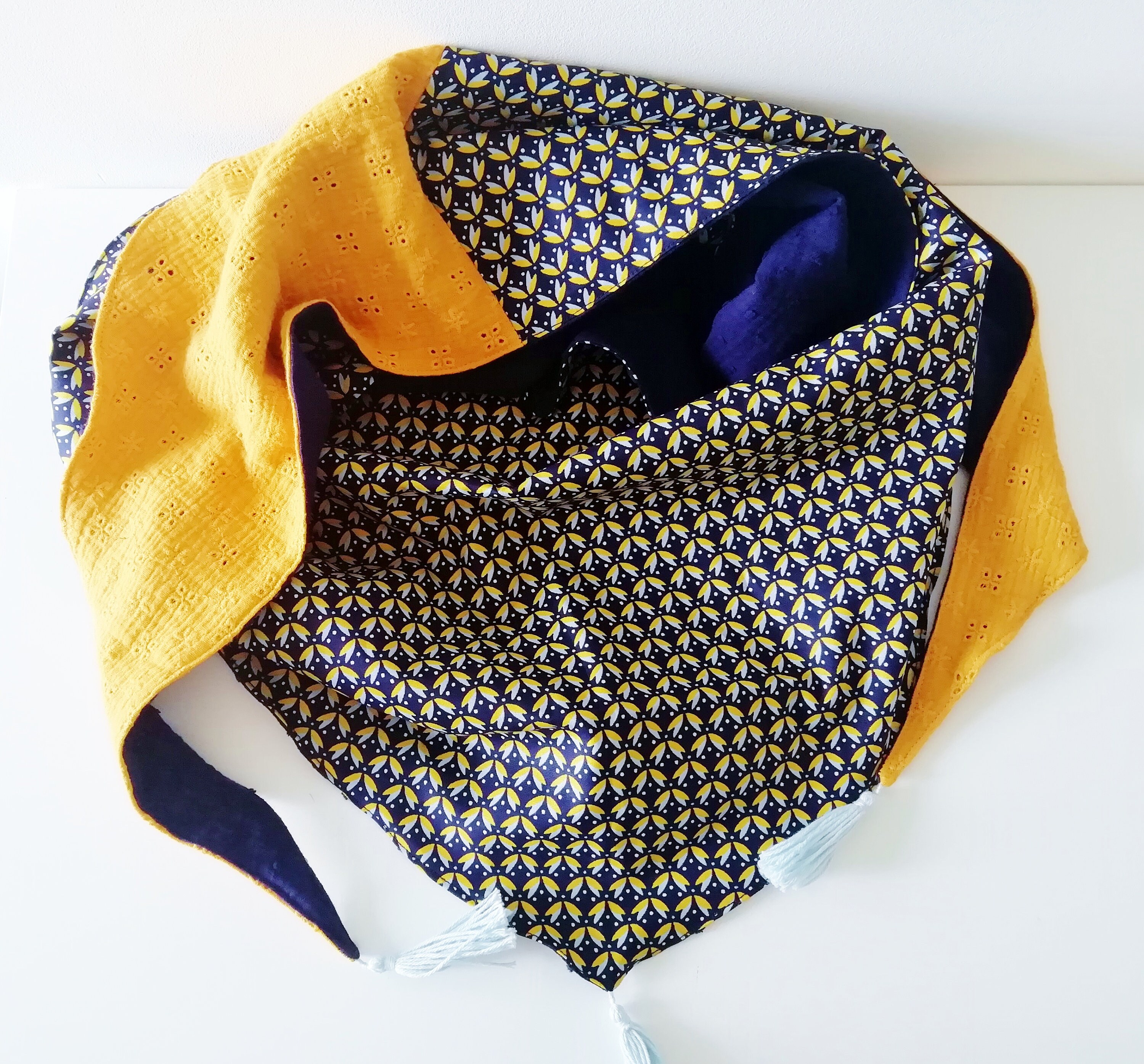 Chèche Scarf Blue and Yellow Triangle Scarf - Etsy