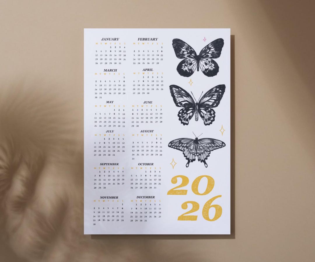 2026 Butterfly Wall Calendar | A4 Illustrated Art Print - Etsy