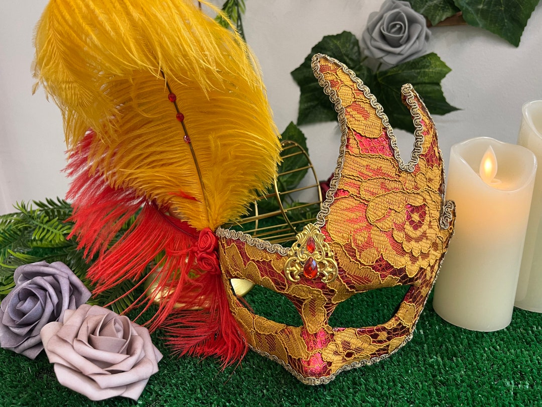 Papier-mâché Mask Decorated With Fabric and Feathers - Etsy