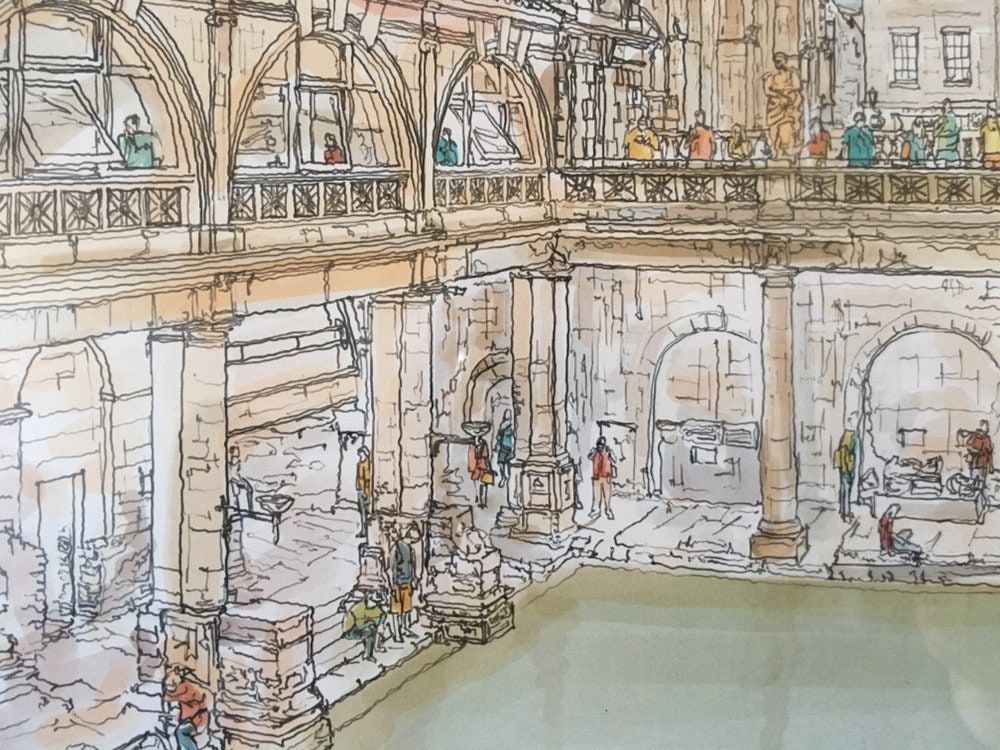 The Roman Baths and Bath Abbey Bath Hand Drawing Bath - Etsy UK