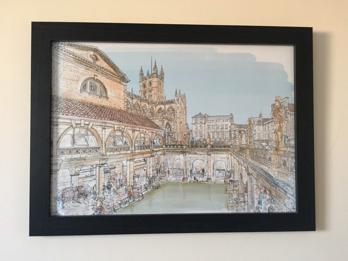 The Roman Baths and Bath Abbey Bath Hand Drawing Bath - Etsy UK