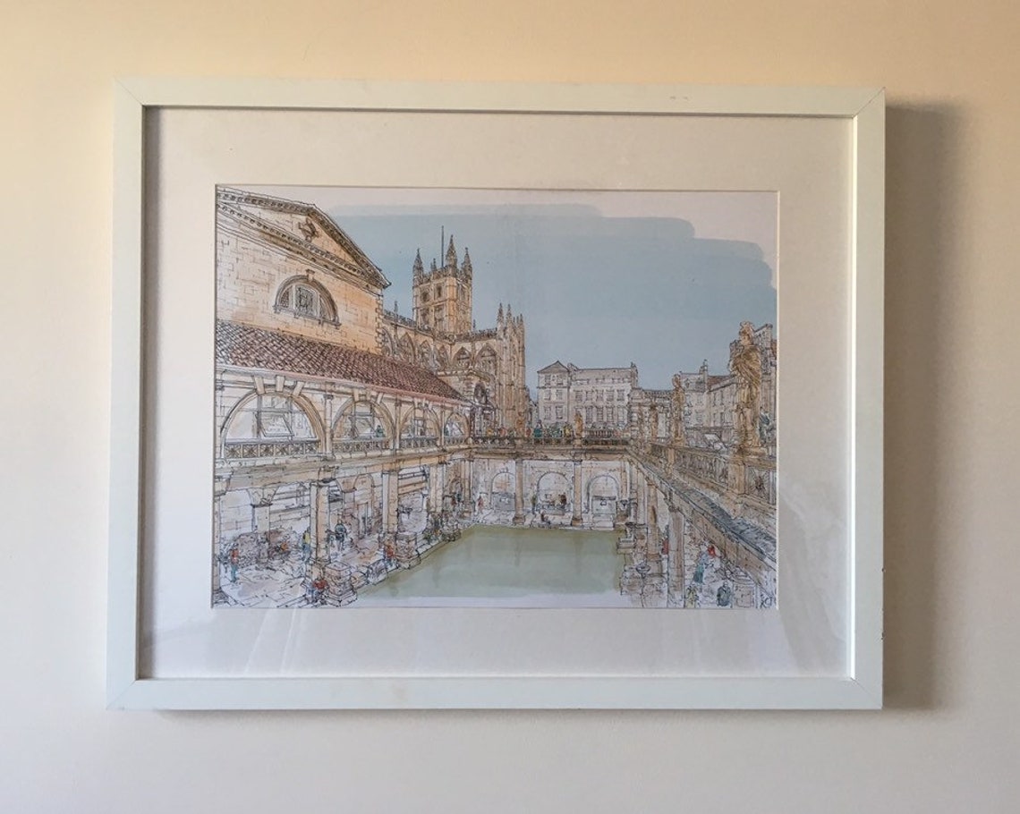 The Roman Baths and Bath Abbey Bath Hand Drawing Bath - Etsy UK