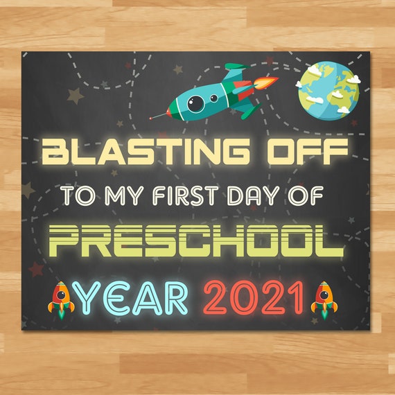First Day of Preschool Sign Boys Space Chalkboard 2021 | Etsy
