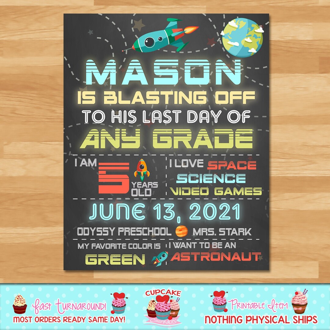 Last Day of School Sign Chalkboard Sign Boys Space Class of 2021 Last ...