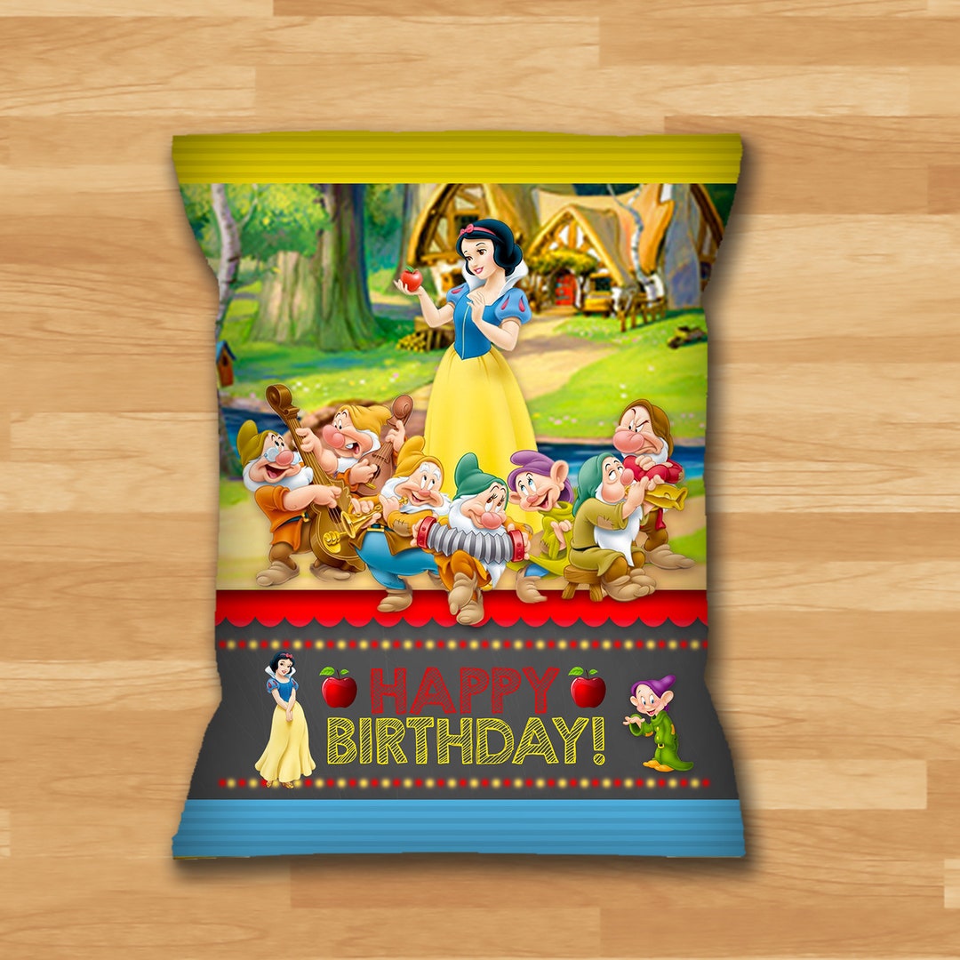 Snow White Chip Bag Labels - Snow White and 7 Dwarfs Snack Pouch Label ...