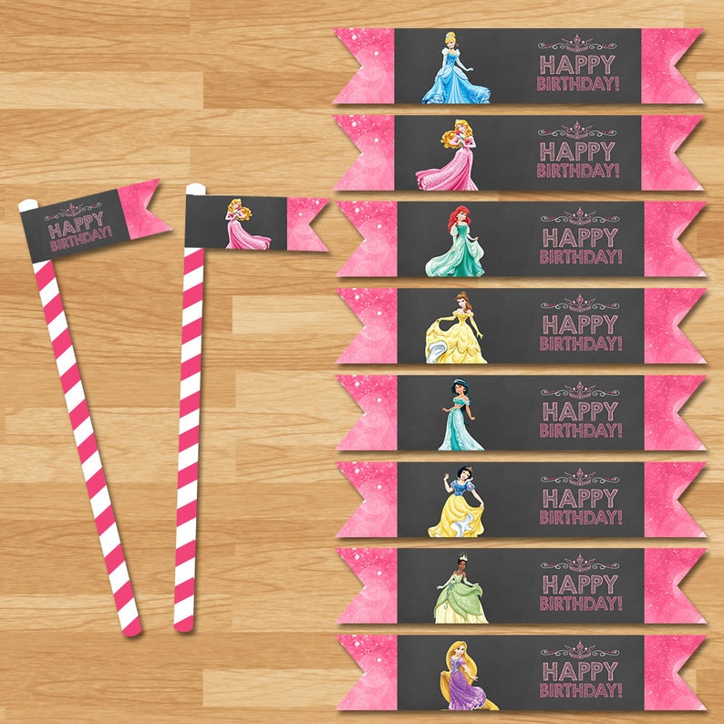 Disney Princess Straw Flags Chalkboard Disney Princess - Etsy