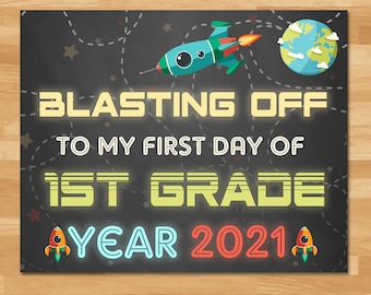 First Day of Nursery School Sign Boys - Space Chalkboard - 2021 - First ...