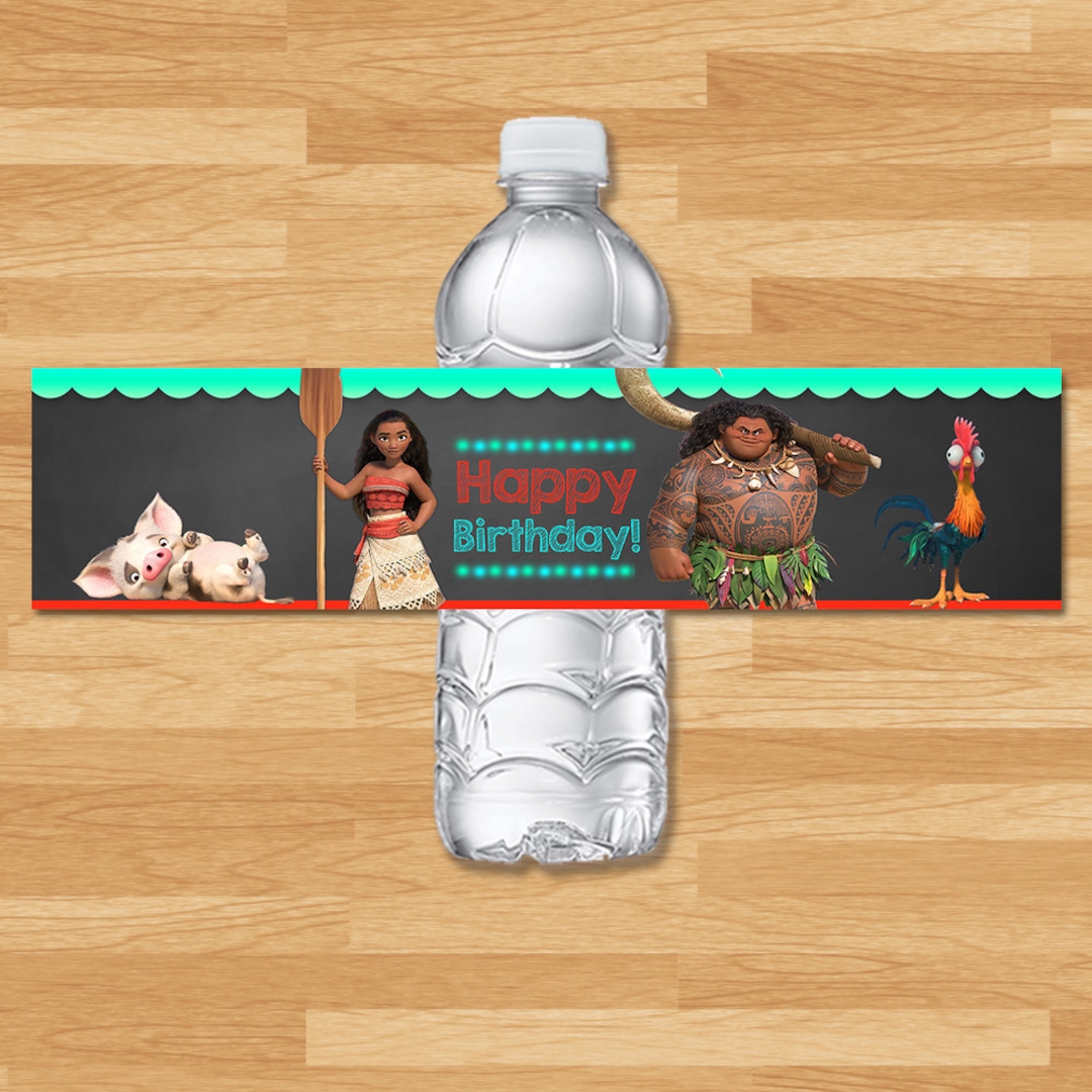 Moana Drink Label - Chalkboard - Moana Water Bottle Wrap - Disney ...