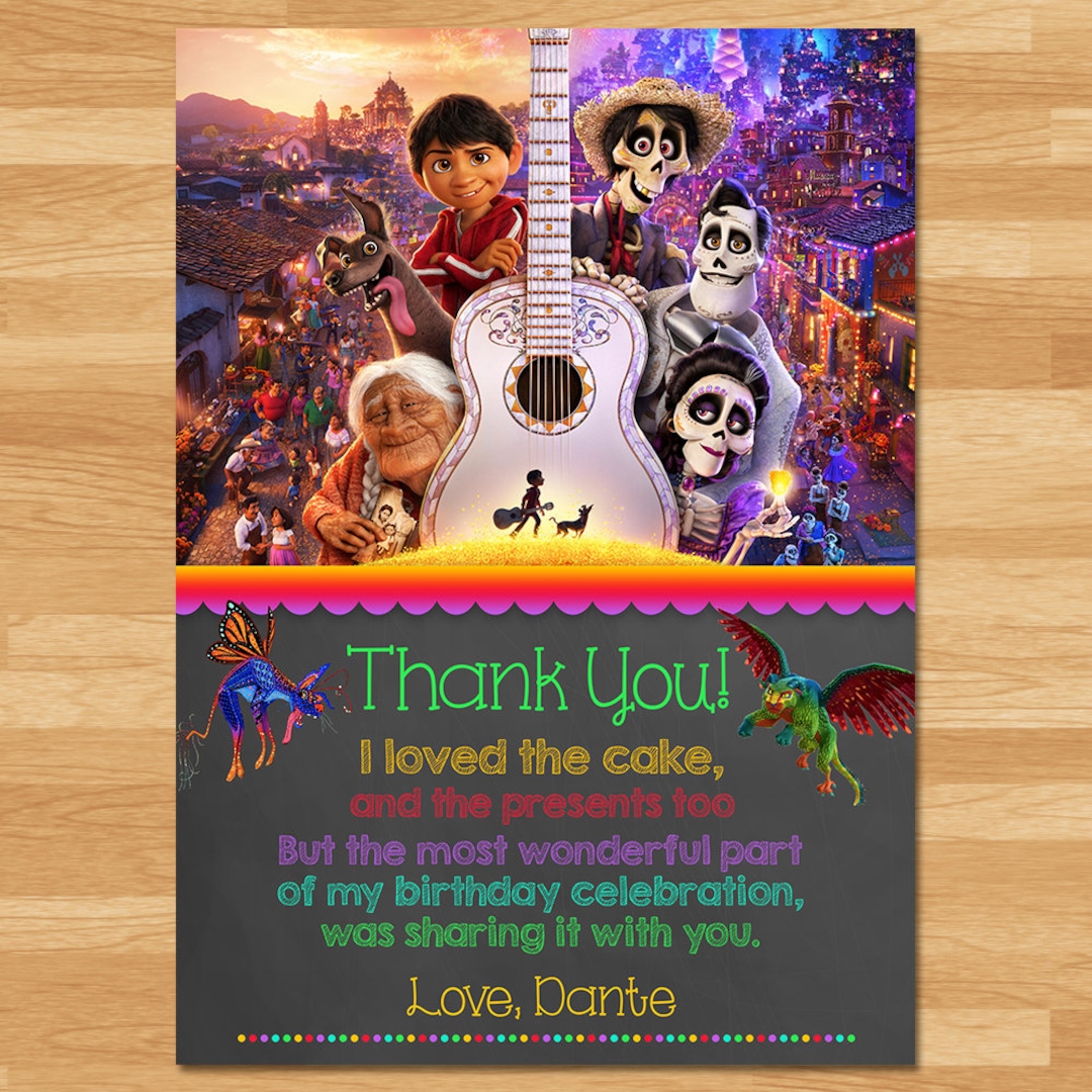 Coco Thank You Card - Chalkboard - Coco Thank You - Coco Disney Movie ...