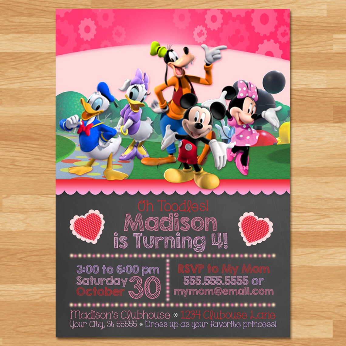Mickey Mouse Clubhouse Invitation - Chalkboard Pink - Mickey Mouse ...