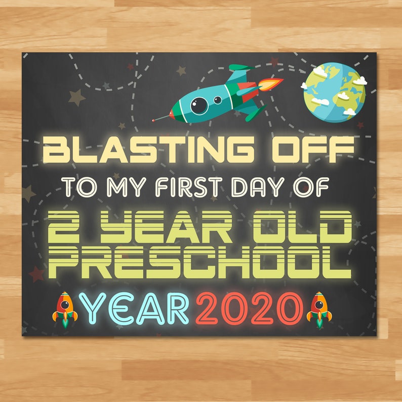 First Day of 2 Year Old Preschool Sign Boys Space Chalkboard - Etsy