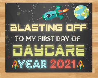 First Day of 1st Grade Sign Boys Space Chalkboard 2021 First Day of ...