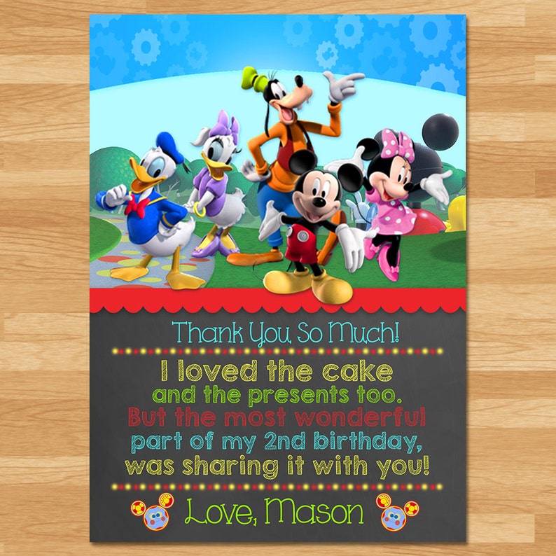 Mickey Mouse Clubhouse Thank You Card Chalkboard Blue Mickey Mouse ...