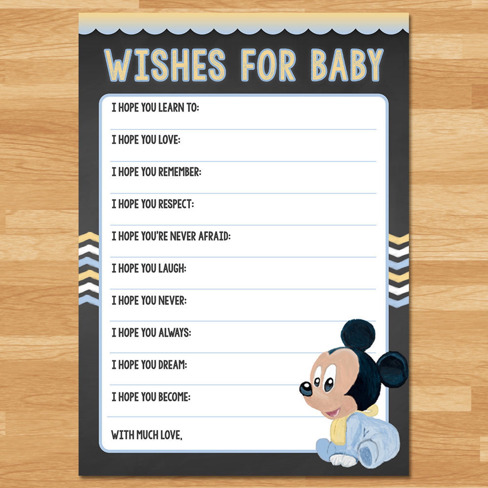 Baby Mickey Mouse Baby Shower Wishes for Baby Card - Chalkboard ...