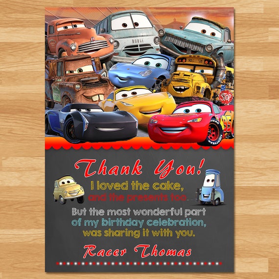Disney Cars 3 Thank You Card Chalkboard Disney Cars 3 | Etsy
