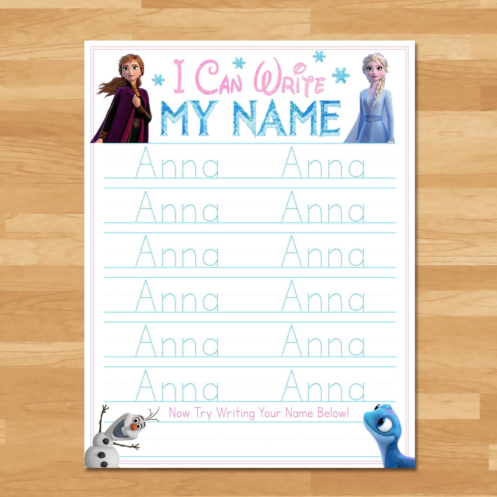 Frozen 2 Learn To Write Name Writing Worksheet Printable Etsy
