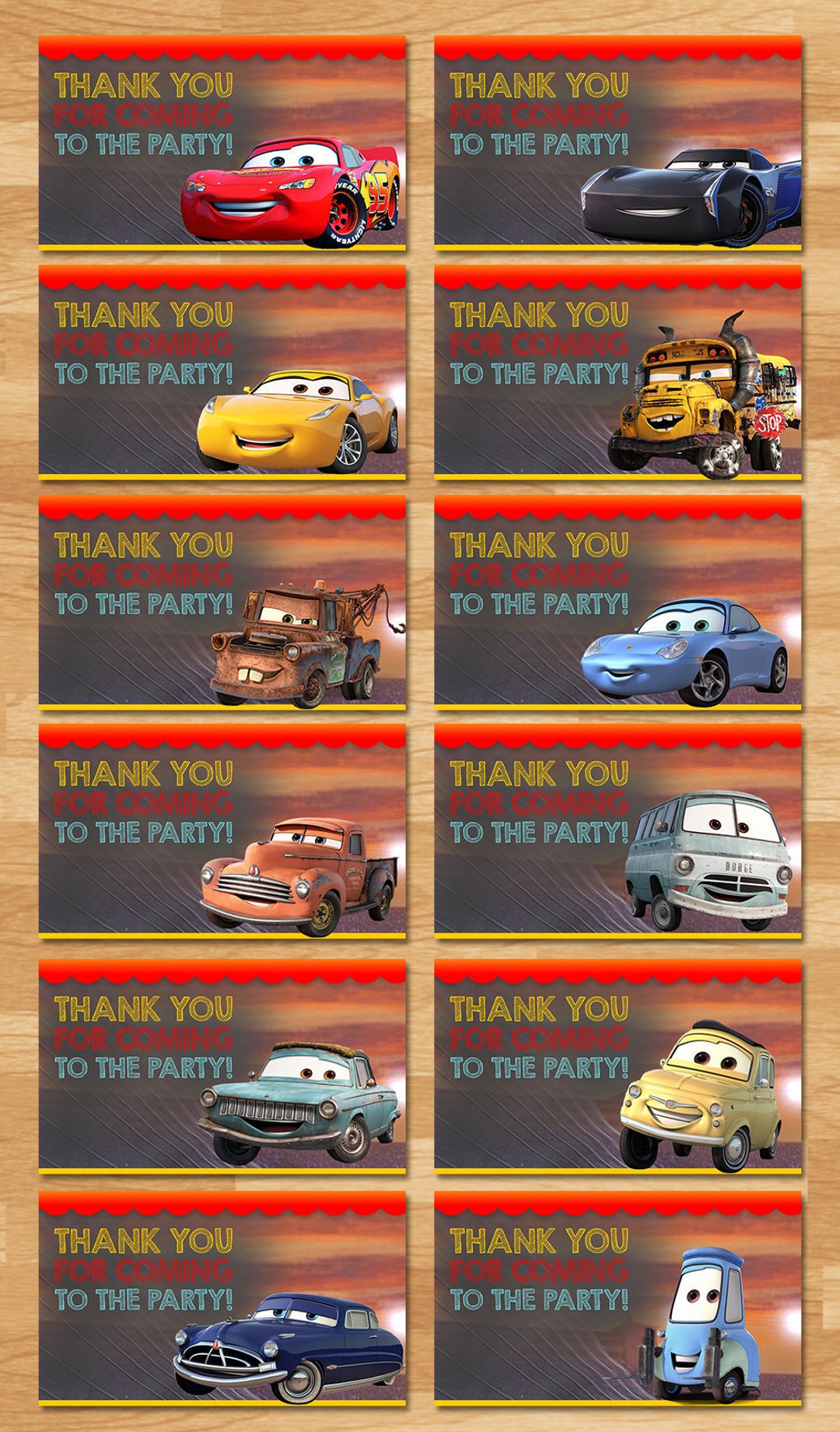 Disney Cars 3 Party Tags - Chalkboard - Cars 3 Favor Tags - Cars 3 Gift ...