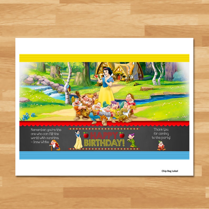 Snow White Chip Bag Labels - Snow White and 7 Dwarfs Snack Pouch Label ...