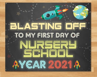 First Day of 1st Grade Sign Boys Space Chalkboard 2021 First Day of ...