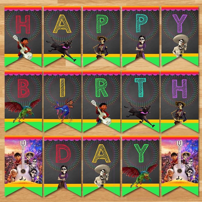 Coco Happy Birthday Banner Chalkboard Disney Coco Movie - Etsy