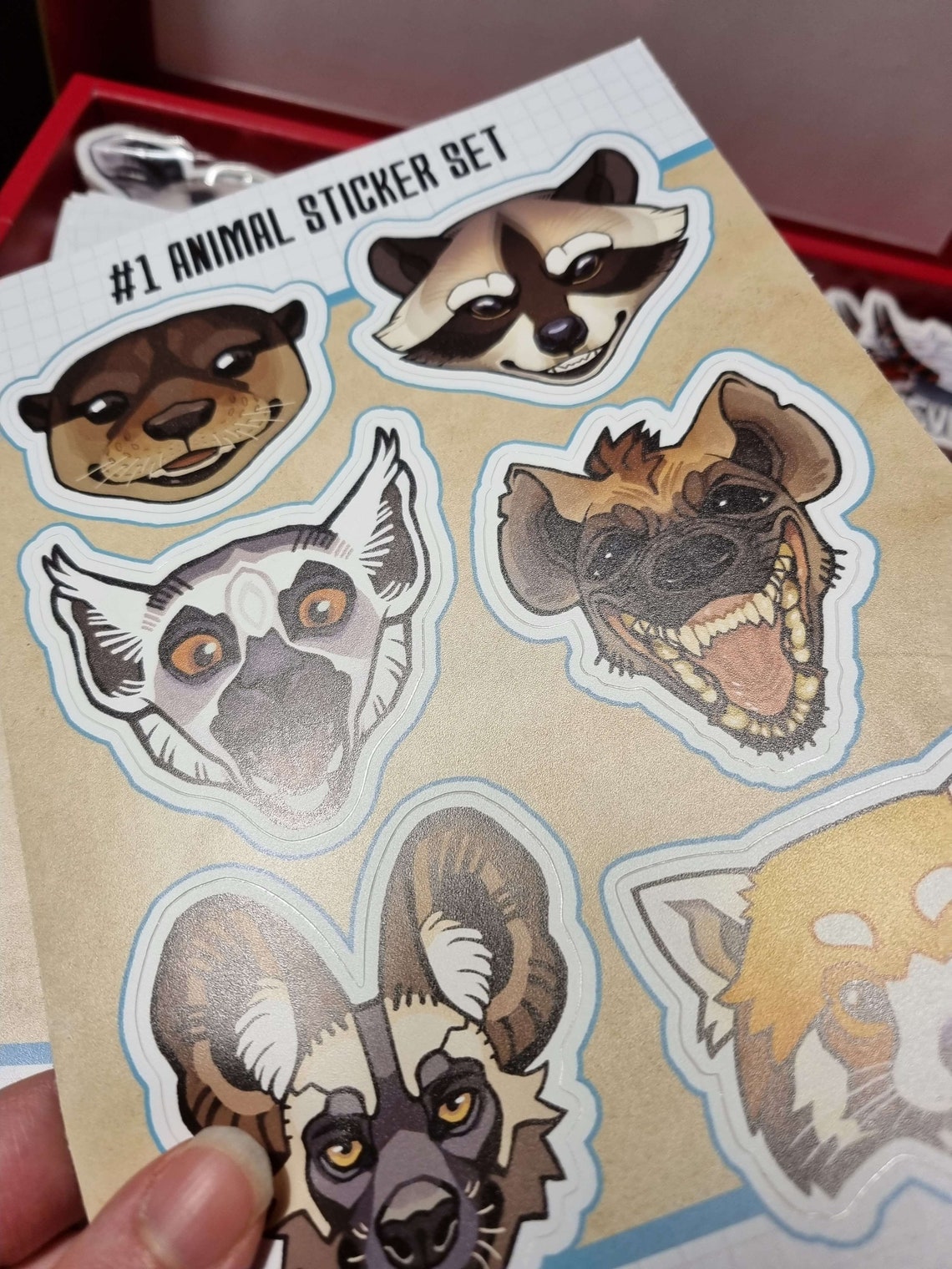 Animal Sticker Set 1 A5 / Otter / Raccoon / Lemur / Hyena / AWD / Red ...