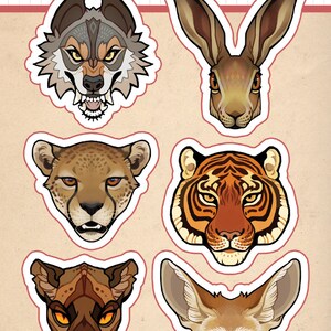 Animal Sticker Set 2 A5 Wolf / Hare / Cheetah / Tiger / Fossa / Fennec ...
