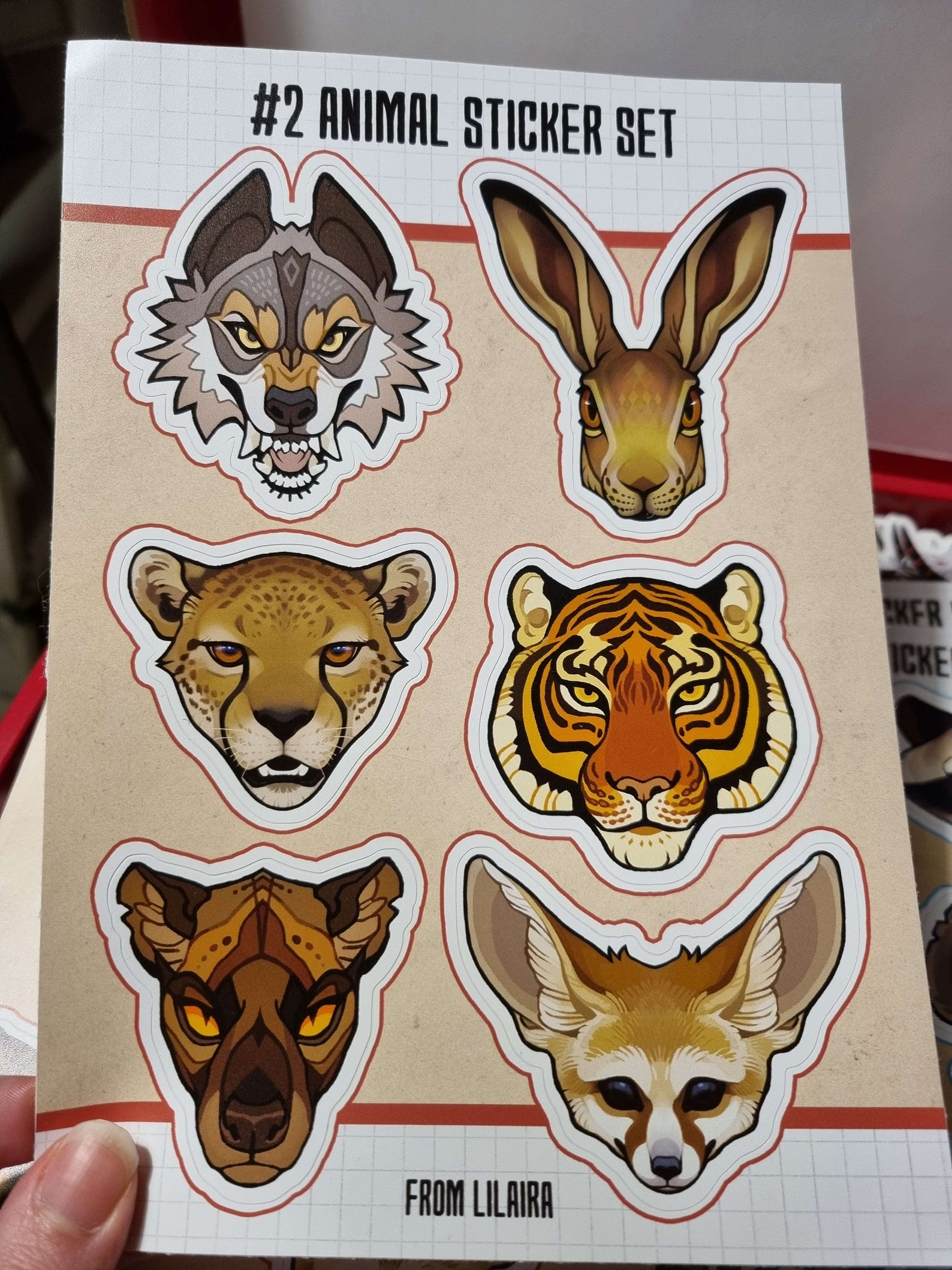 Animal Sticker Set 2 A5 Wolf / Hare / Cheetah / Tiger / Fossa / Fennec ...