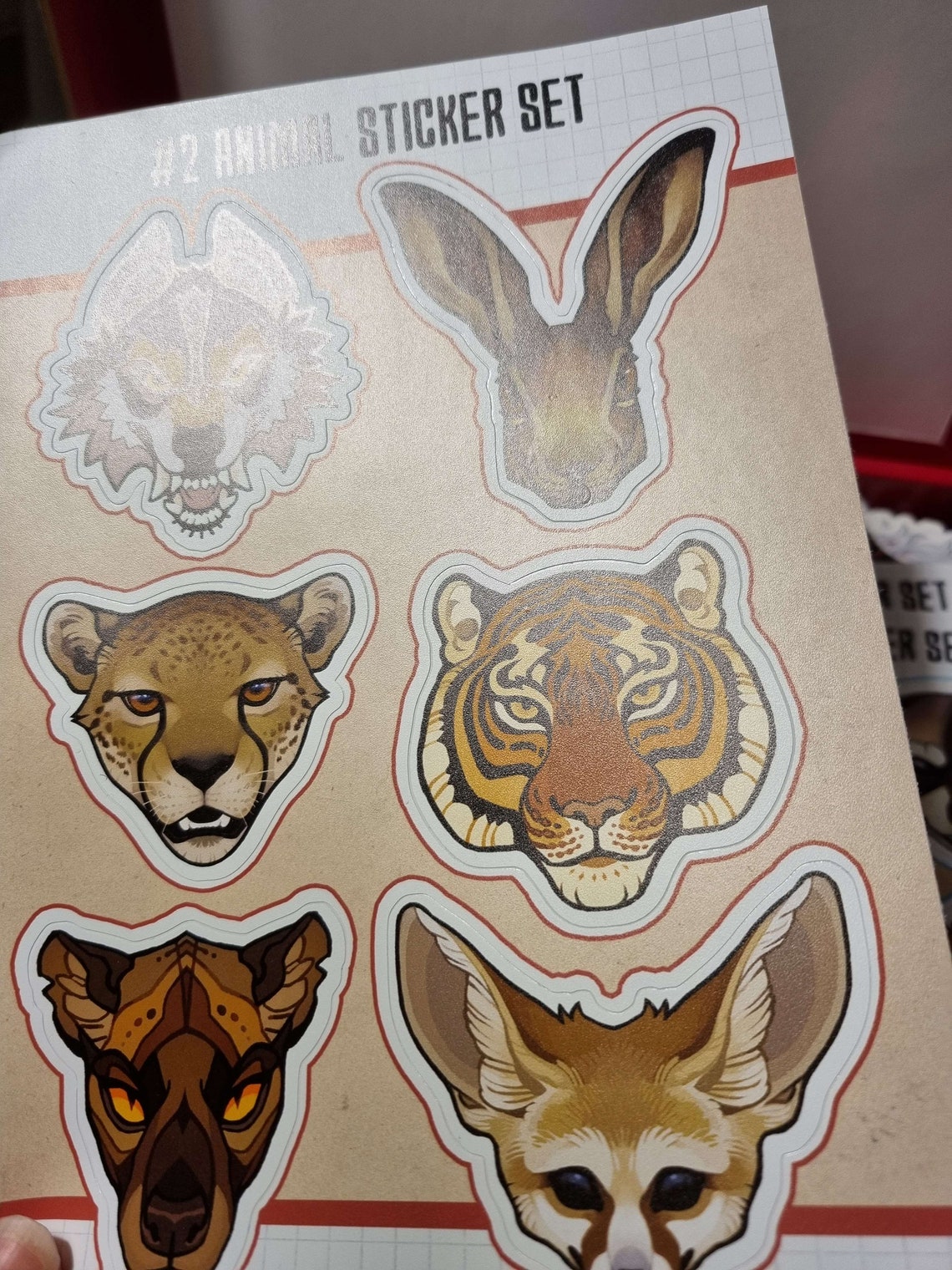 Animal Sticker Set 2 A5 Wolf / Hare / Cheetah / Tiger / Fossa / Fennec ...