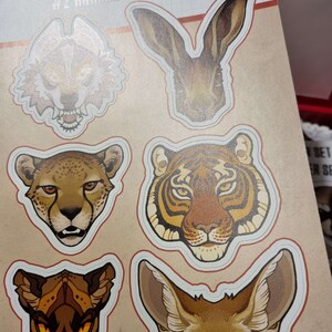 Animal Sticker Set 2 A5 Wolf / Hare / Cheetah / Tiger / Fossa / Fennec ...