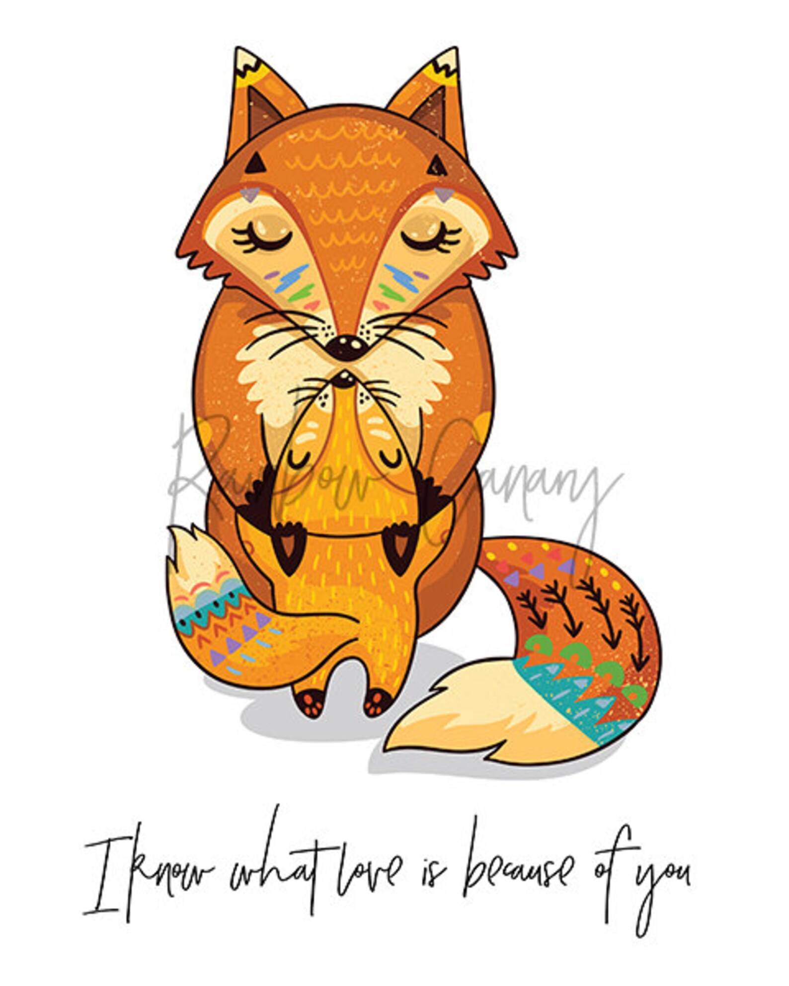 Fox Mom and Cub Printable, Little Fox and Mama Fox Print, Mother and ...