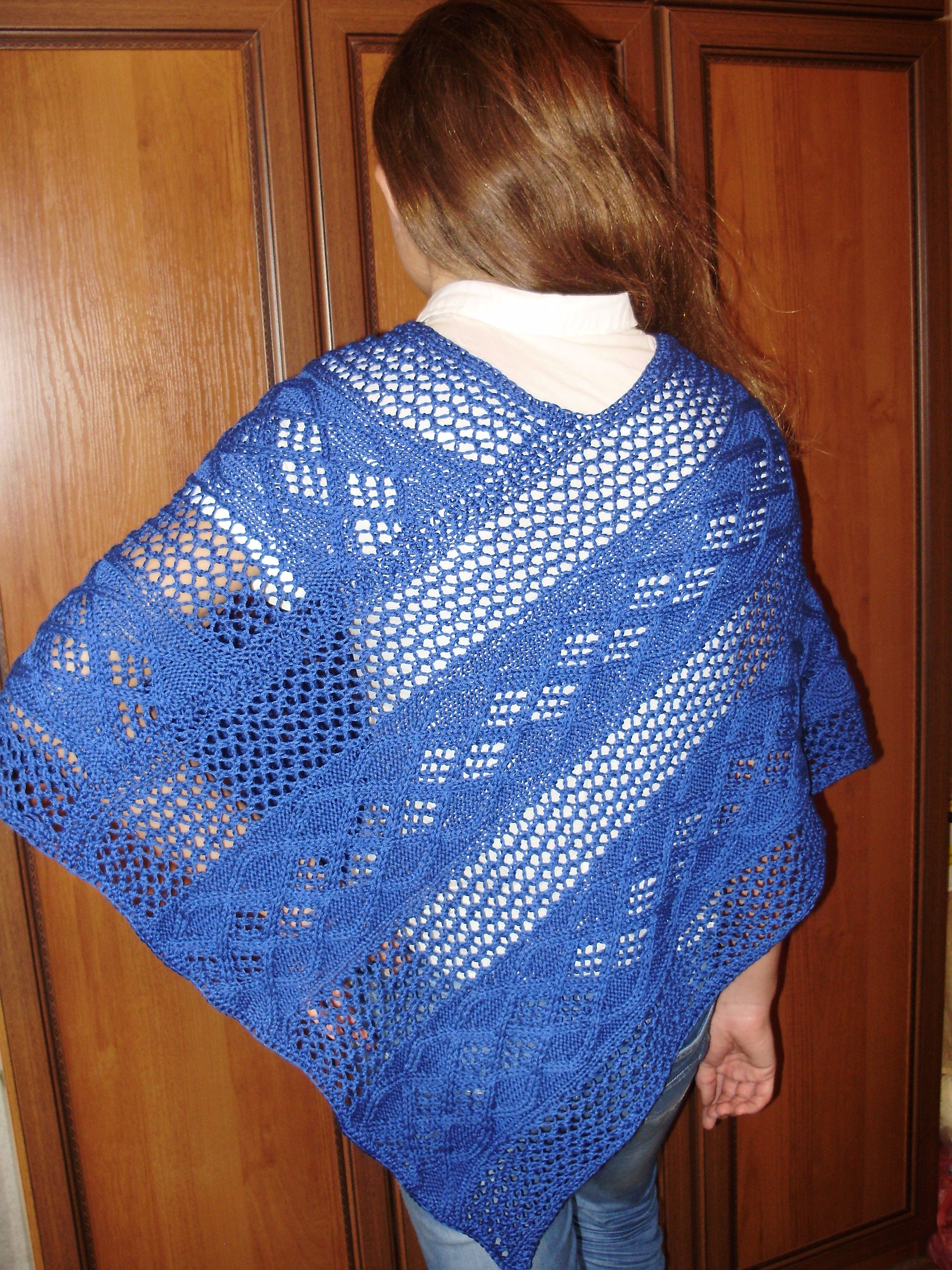 Womens Knitted Cape Poncho, Blue Elegant Ladies Poncho, Womens Clothing ...