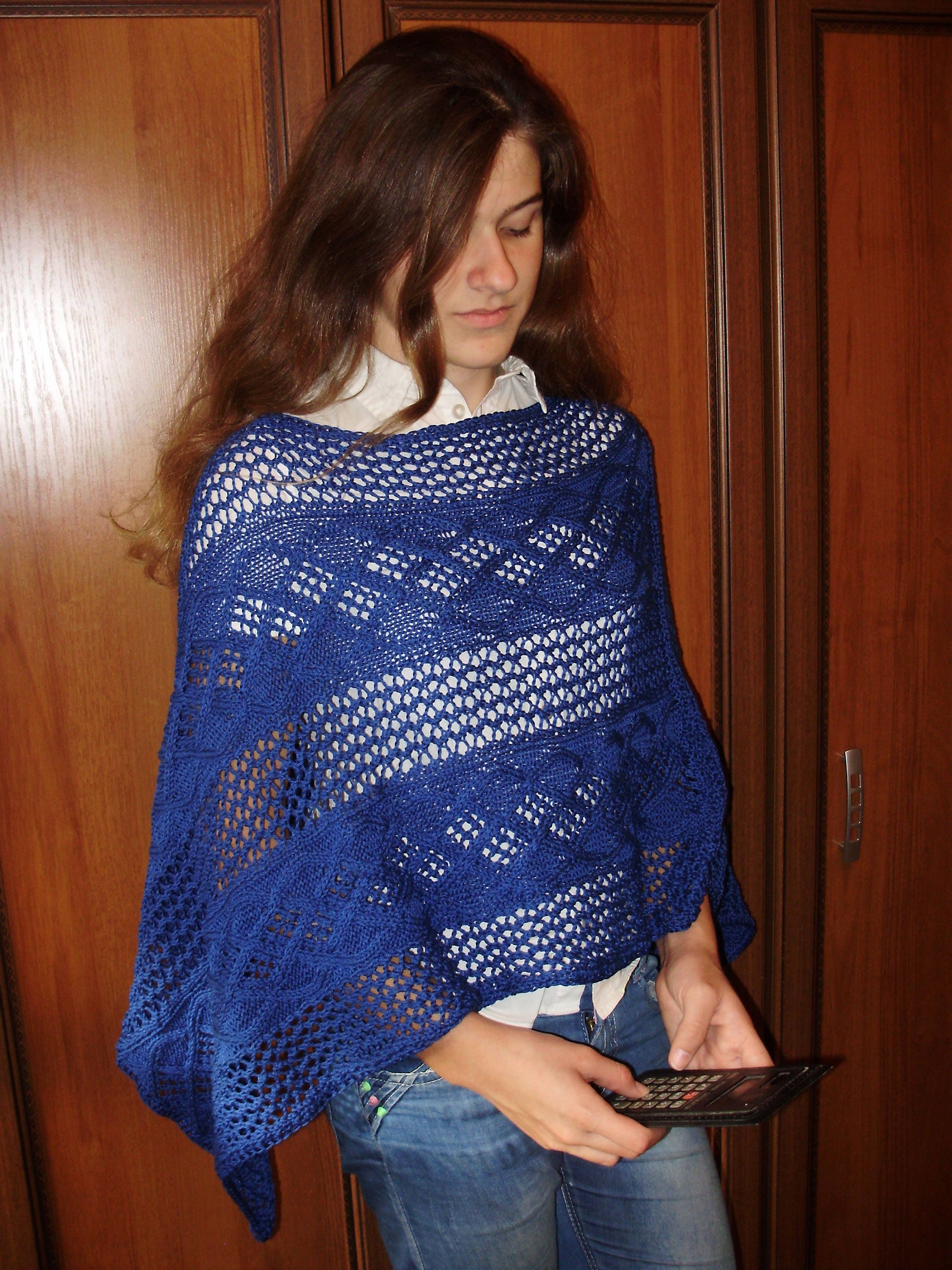 Womens Knitted Cape Poncho, Blue Elegant Ladies Poncho, Womens Clothing ...