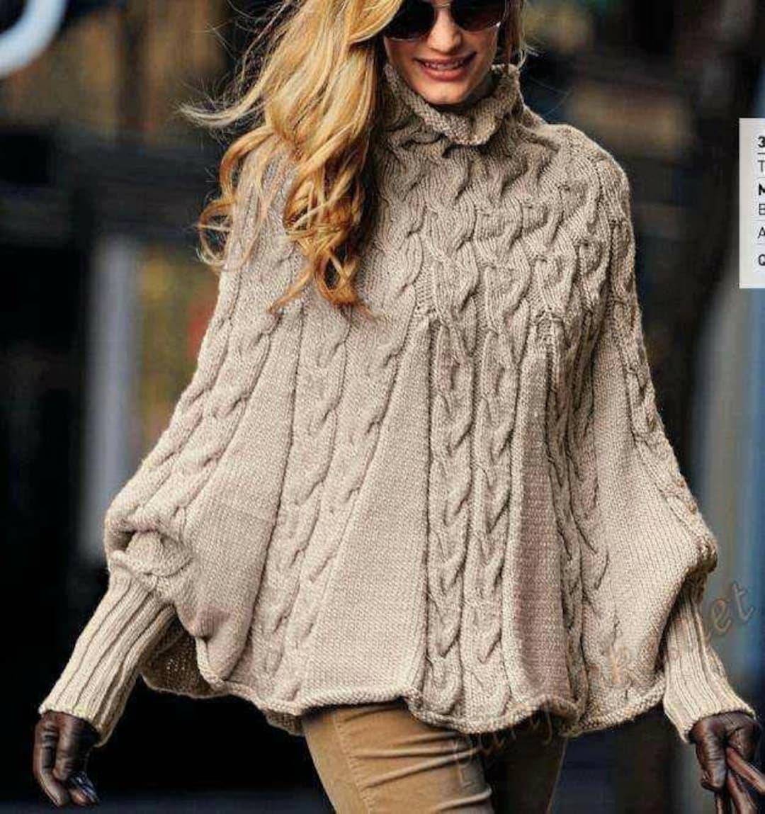 Womens Knitted Cape Poncho, Women's Poncho, Knitted Poncho, Clothing ...