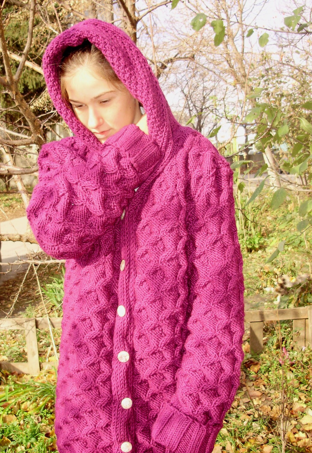 Hand Knit women's coat aran Women cardigan Knitted | Etsy