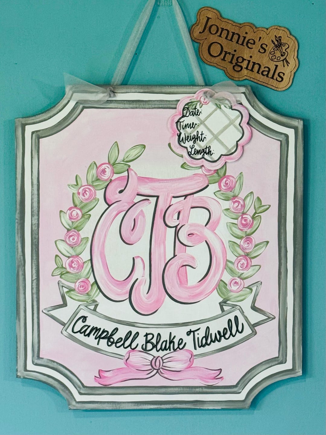 Floral Monogram Hospital Door Hanger | Birth Stats Sign | Baby Birth ...