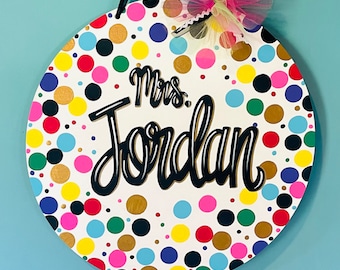 Polka Dot Door Hanger Teacher Door Hanger Teacher Gift Last Name Sign ...