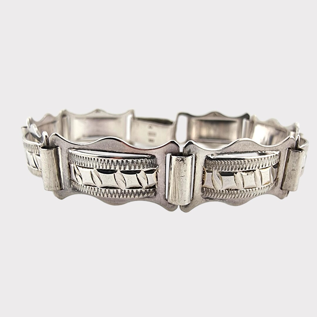 Vintage Russian 875 Silver Panel Bracelet With Intricate Engravings ...