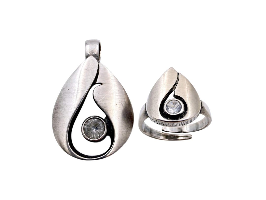 Sten Karl Laine Finnish Modernist Silver Set With Rock Crystal ...