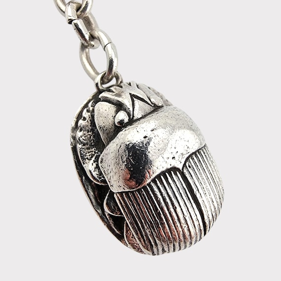 Vintage Egyptian Revival Silver Scarab Keychain – 835… - Gem