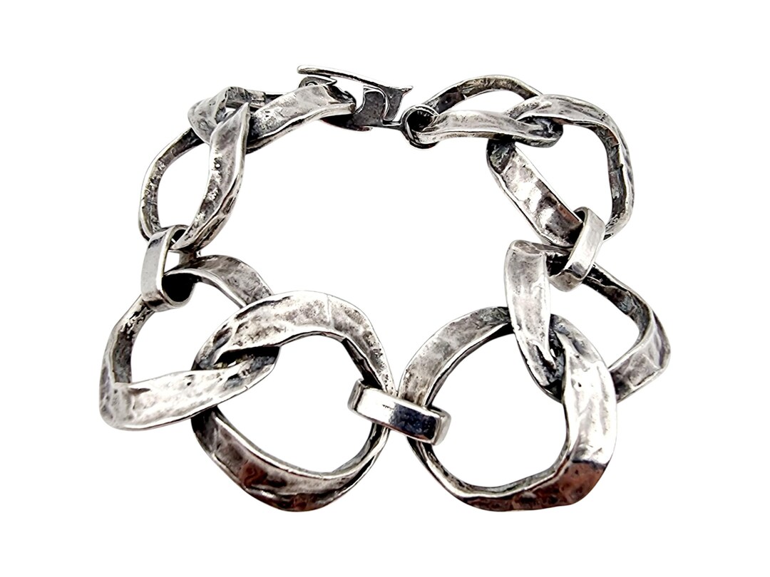 Perli Silver Modernist Twisted Link Bracelet, Hammered Finish, German ...
