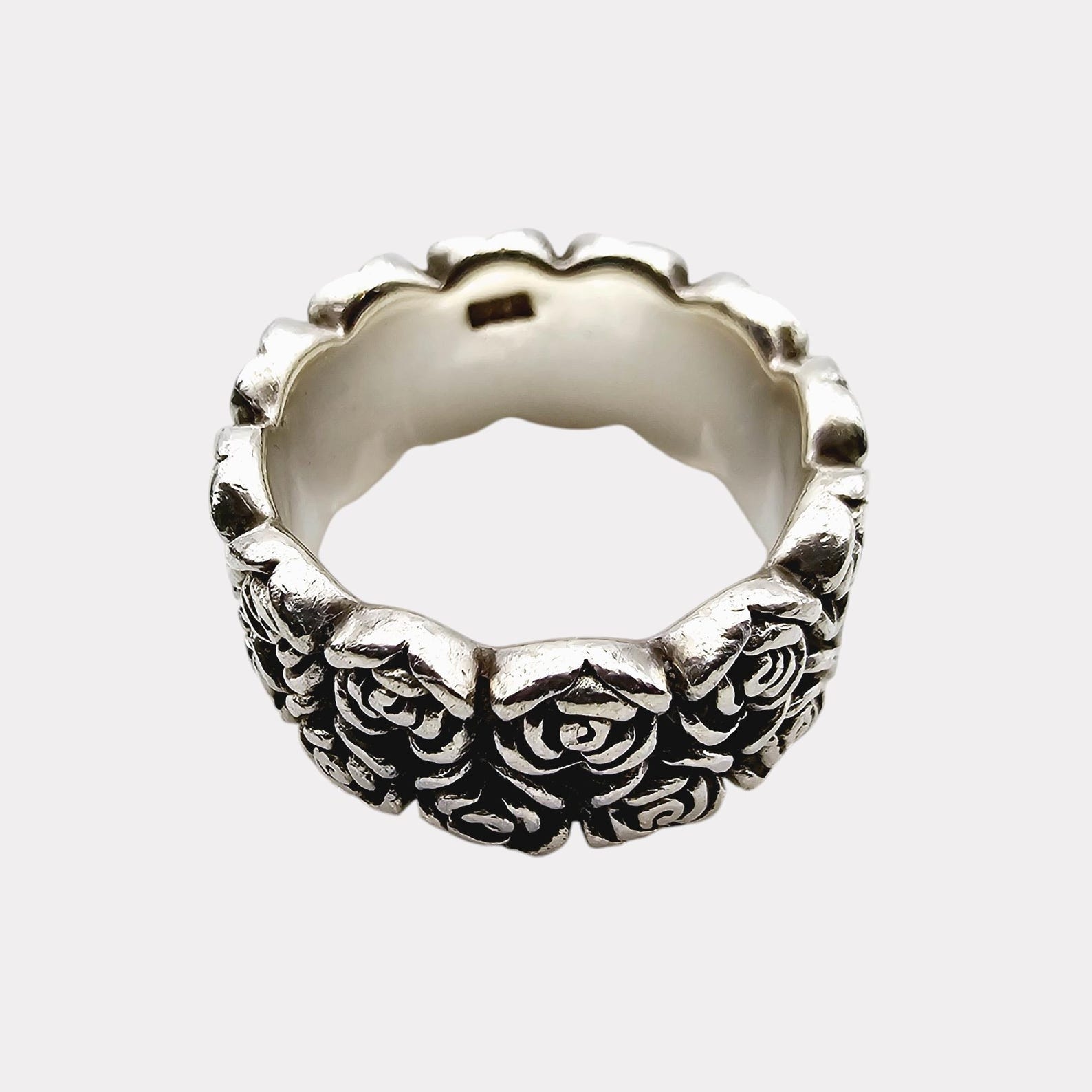 Vintage Sterling Silver Rose Band Ring, Floral Design, 925 Silver ...
