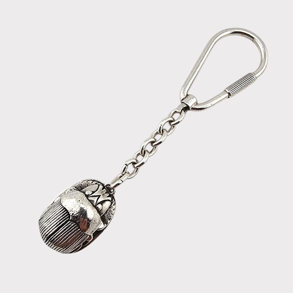 Vintage Egyptian Revival Silver Scarab Keychain – 835… - Gem