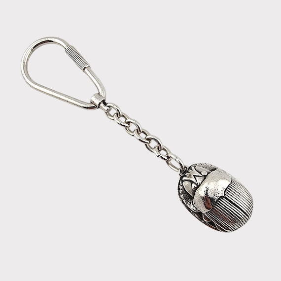 Vintage Egyptian Revival Silver Scarab Keychain – 835… - Gem