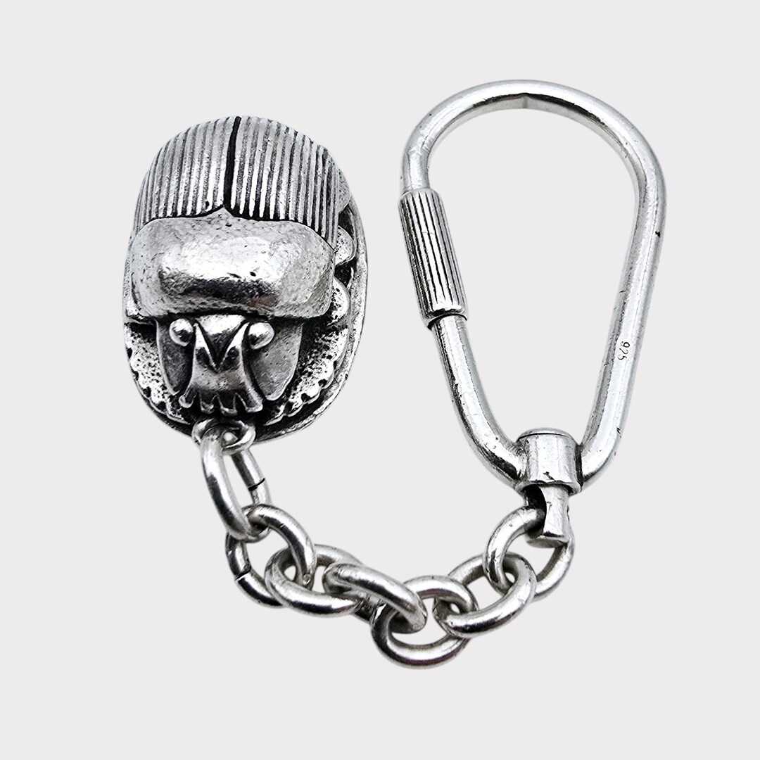 Vintage Egyptian Revival Silver Scarab Keychain – 835 Silver With ...