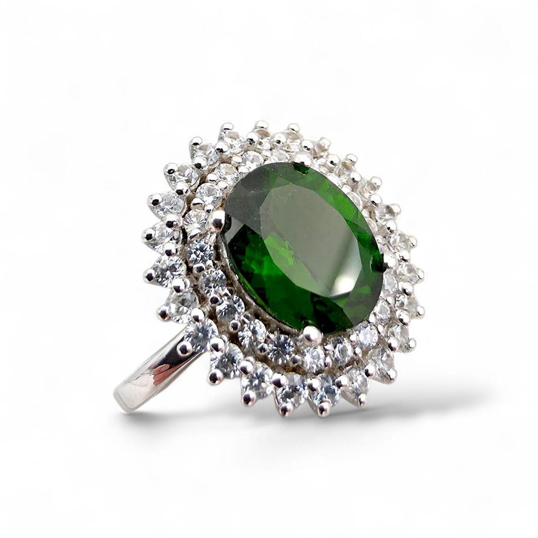 Vintage JLO Jennifer Lopez 925 Silver Green Quartz Ring Double Halo ...