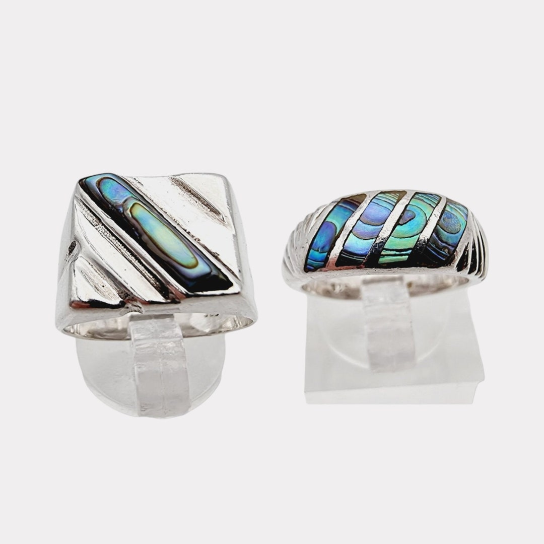 Two Vintage Paua Shell Silver Rings - Silver Set - Etsy