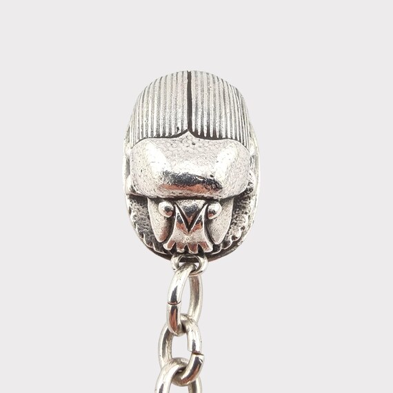 Vintage Egyptian Revival Silver Scarab Keychain – 835… - Gem